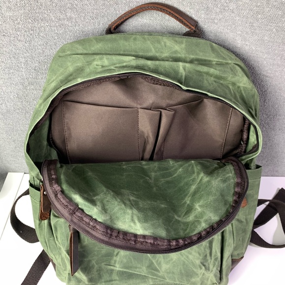 Bags | Hunter Green Waxed Canvas And Leather Backpack | Poshmark